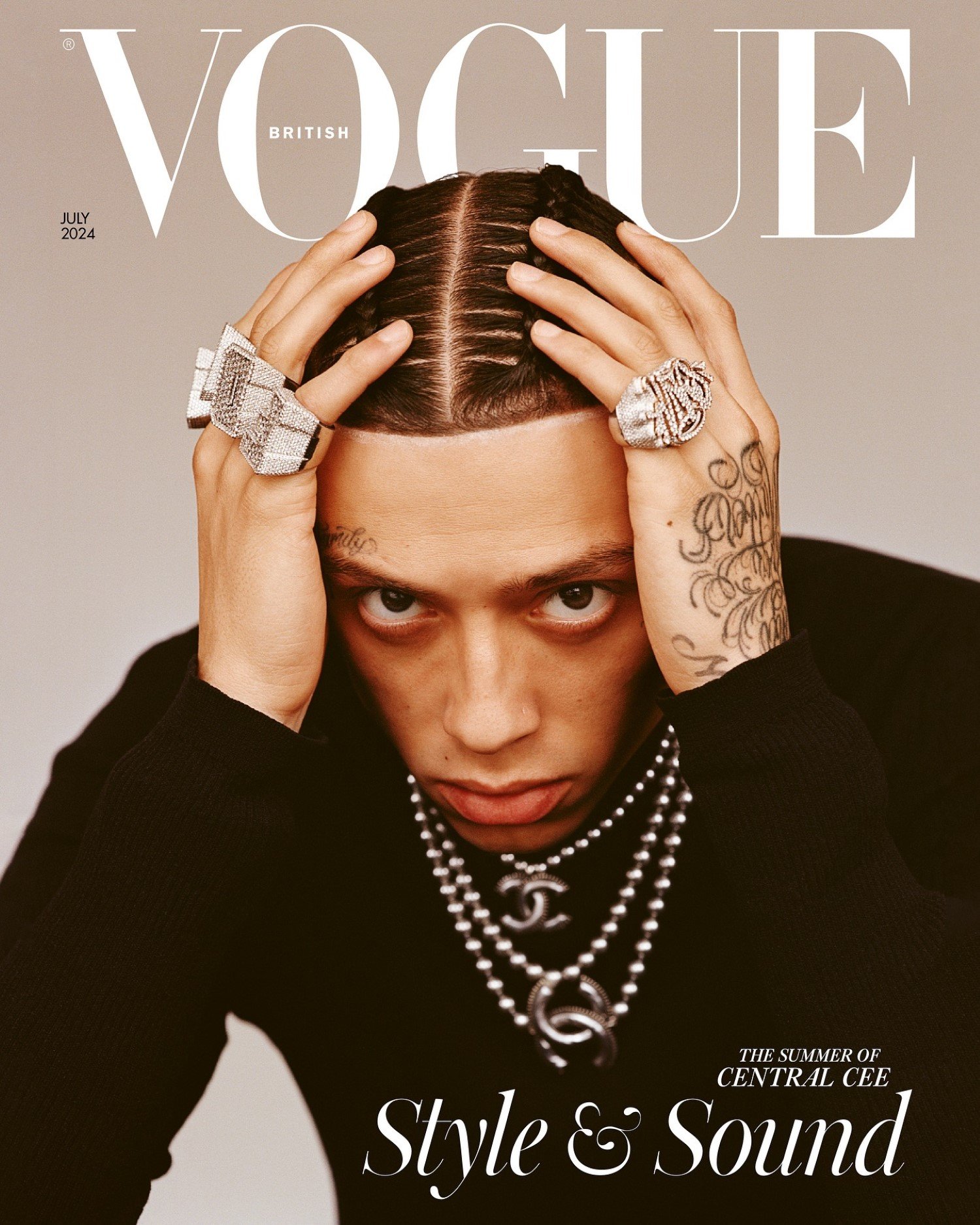 Central Cee and Mona Tougaard cover British Vogue July 2024 by Alasdair ...